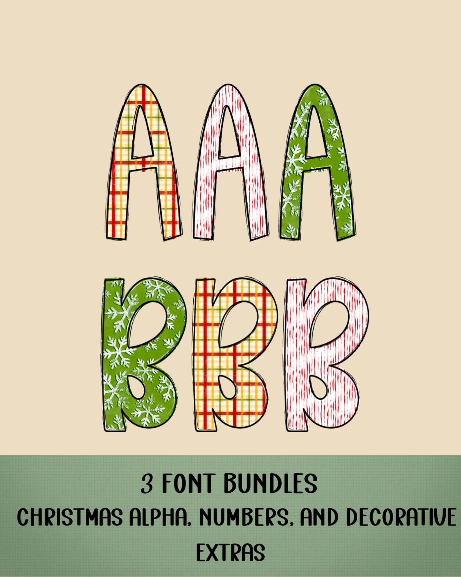 Alpha Christmas Bundle, 3 Font Sets, Decorative Extras, Png, (digital ...
