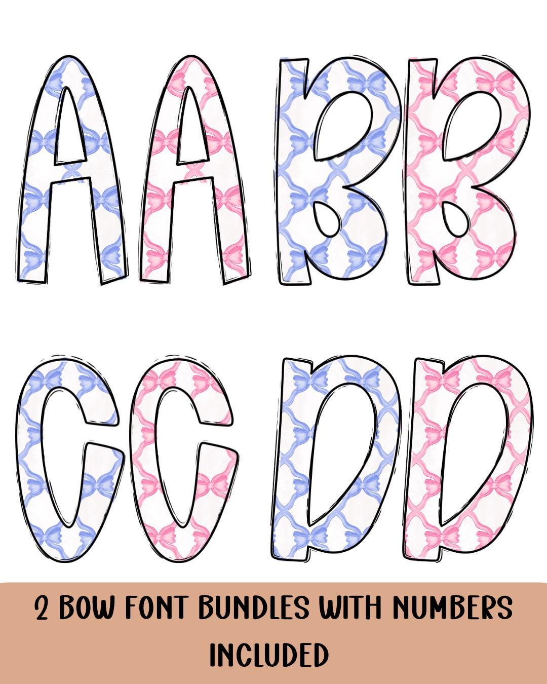 Pink and Blue Bow Alpha Bundle Png, Full Alphas, Numbers (digital File ...