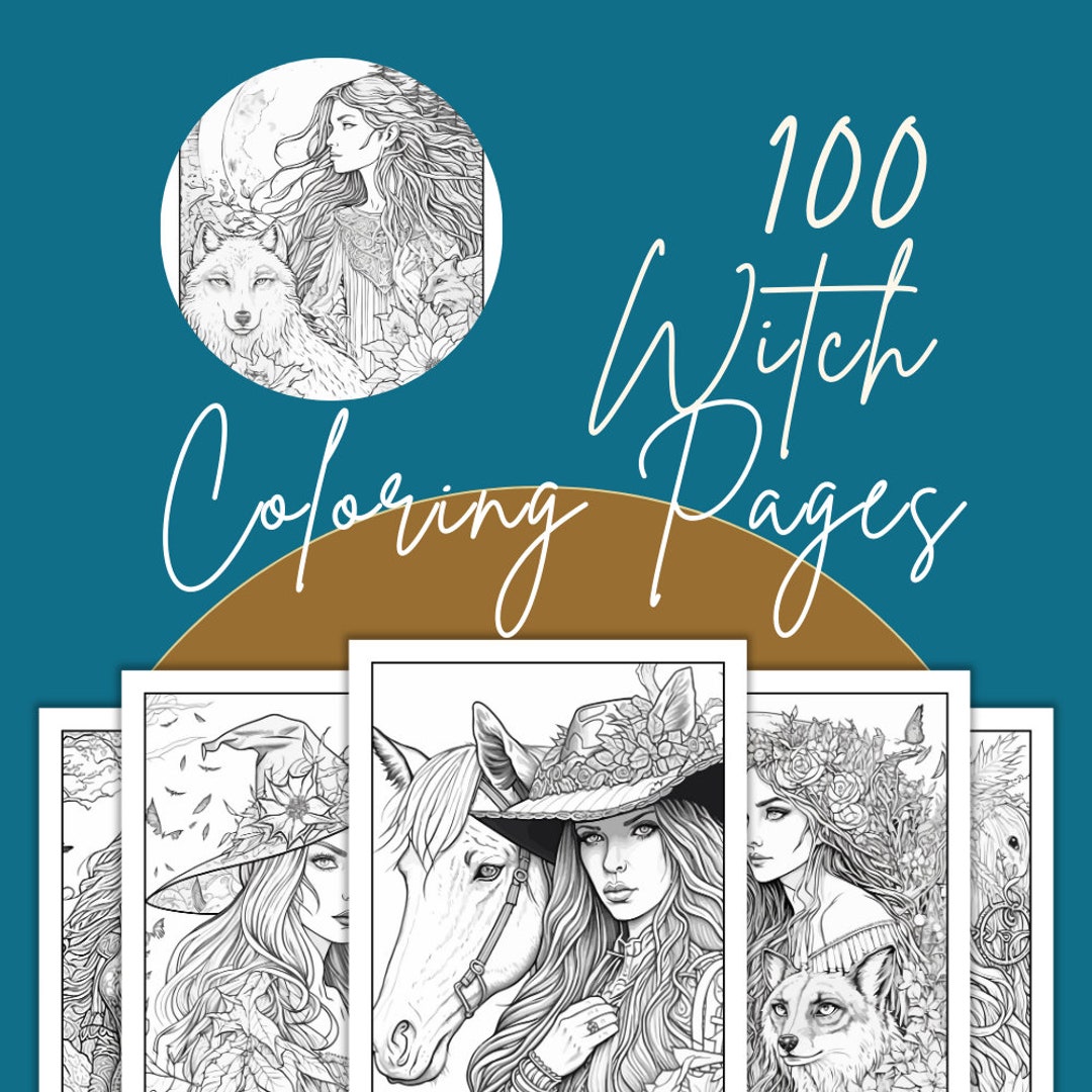 100 Witch Coloring Pages for Adults, Coloring Pages for Teens, Color ...