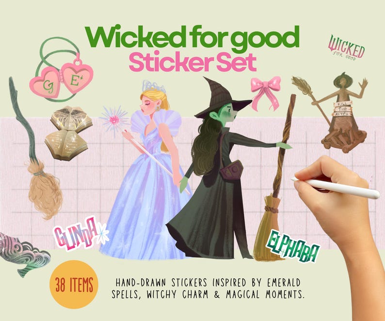 Wicked for Good Stickers | Glinda & Elphaba Clipart | Digital Planner ...