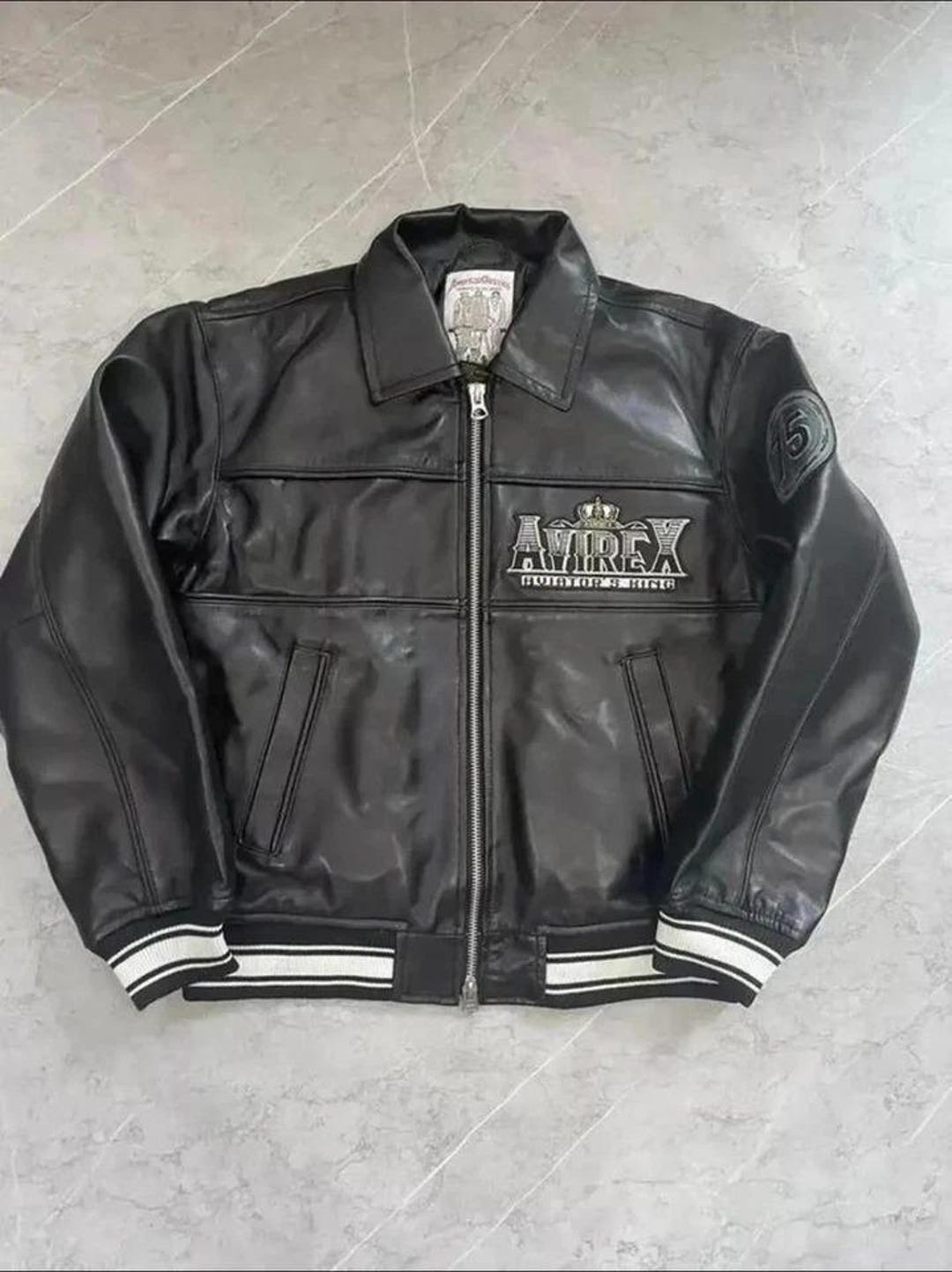 Men's Avirex Black Leather Bomber Jacket, Handmade Motorcycle Jacket - Etsy
