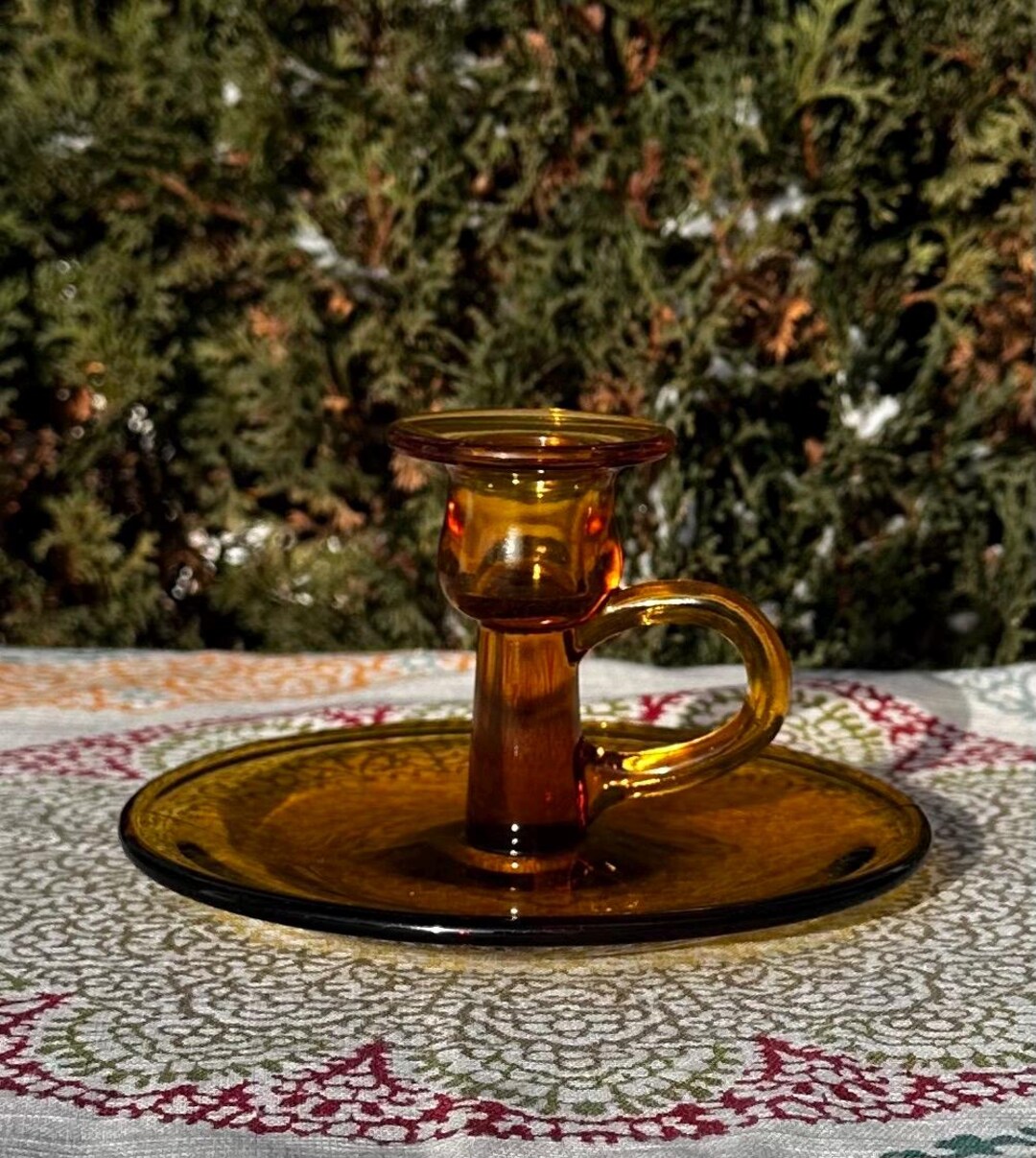 Vintage Amber Glass Chamberstick - Etsy