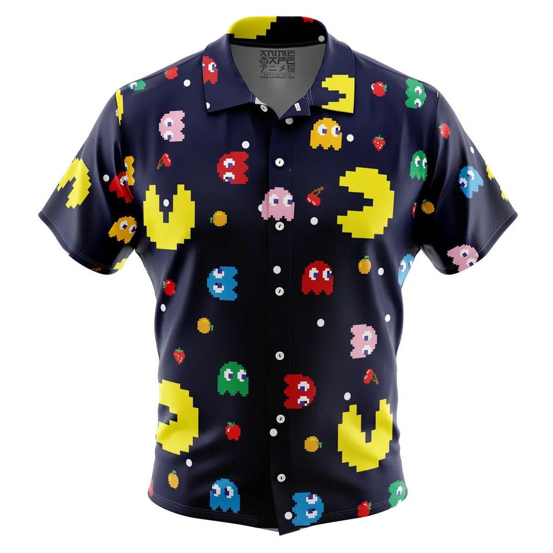 Pac Man Pattern Button up Hawaiian Shirt, Pac Man Aloha Shirt,cute ...