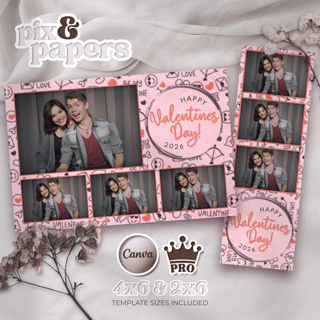 Photo Booth Template · Valentines Day · Pink Doodle Hearts · Cute Love ...
