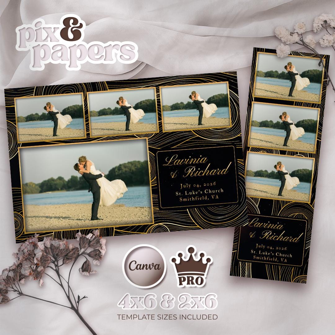 Plantilla para fotomatón · Boda elegante en negro y dorado · Recepción ...