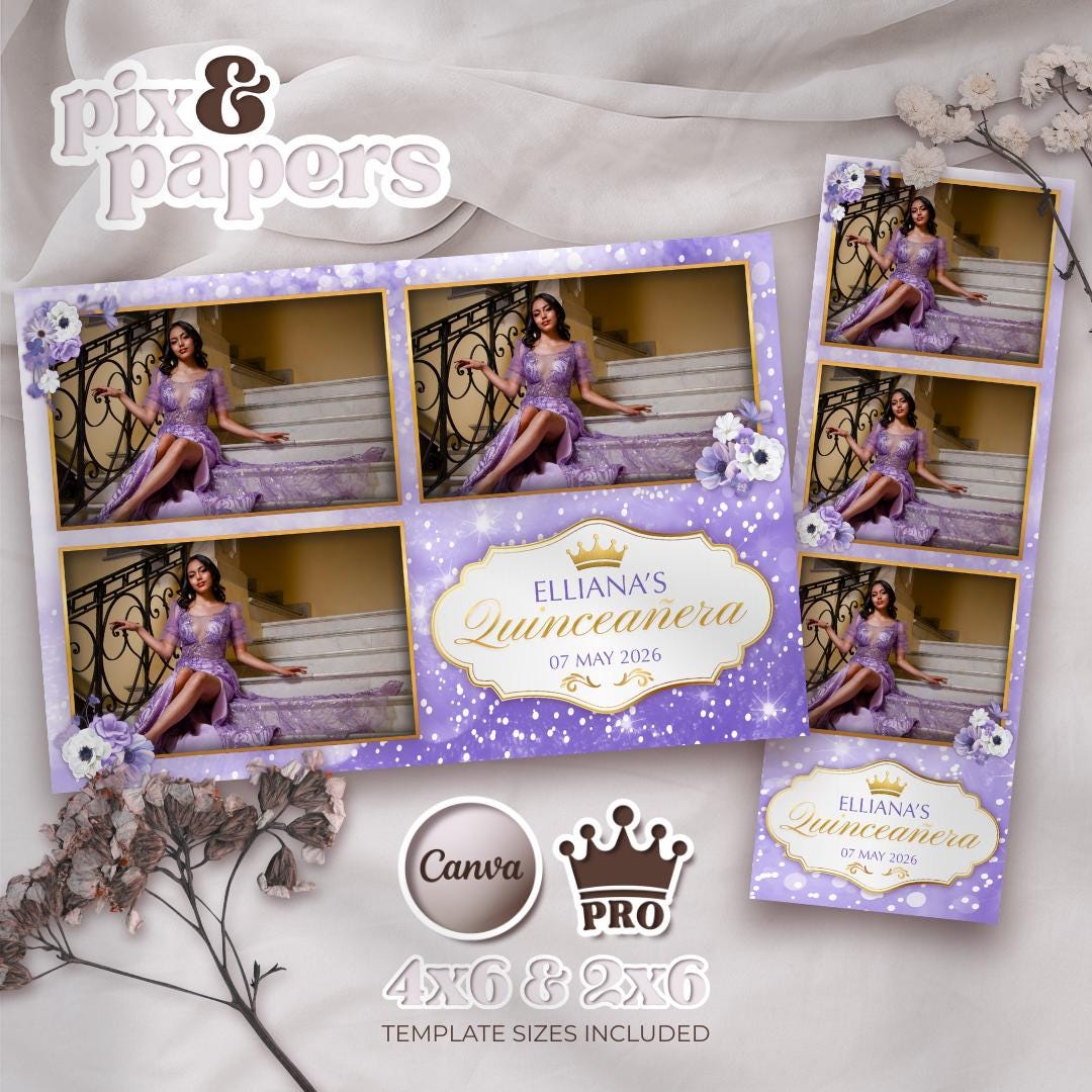 Plantilla para fotomatón · Fotomatón morado para quinceañera · Floral ...
