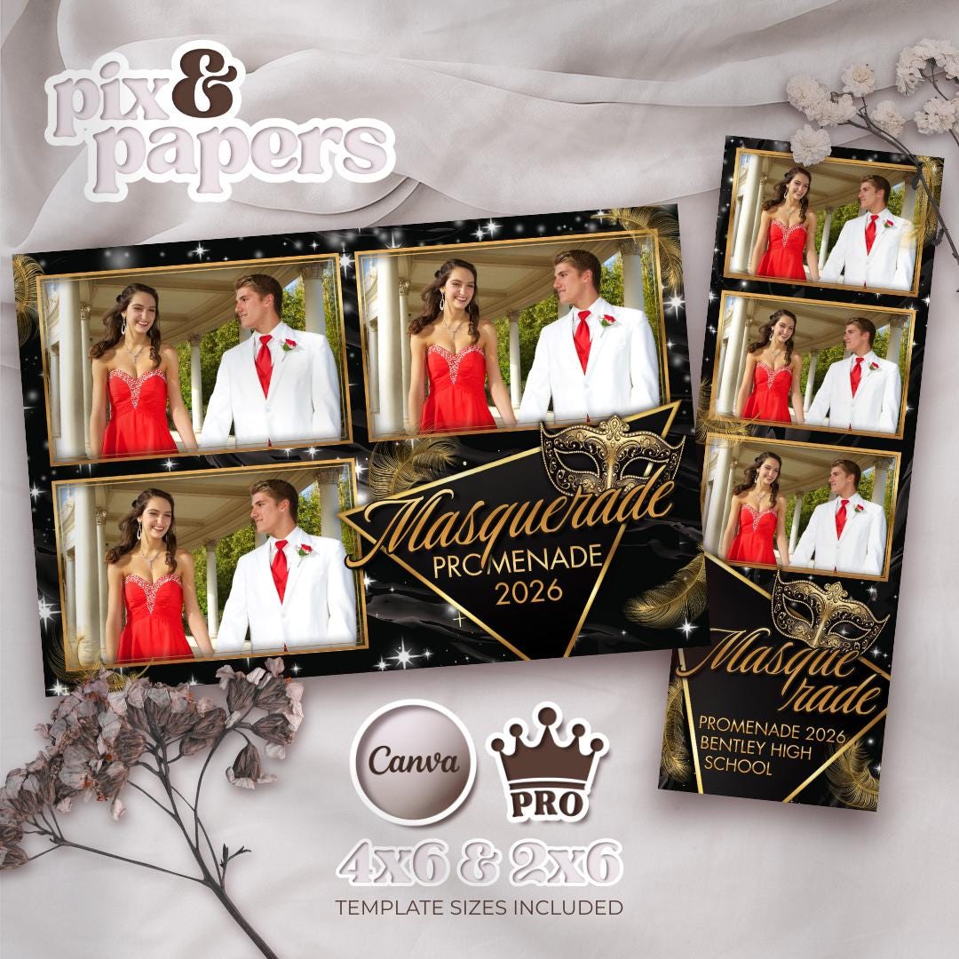 Photo Booth Template · Promenade 2026 Photo Strip · Elegant Black Gold ...