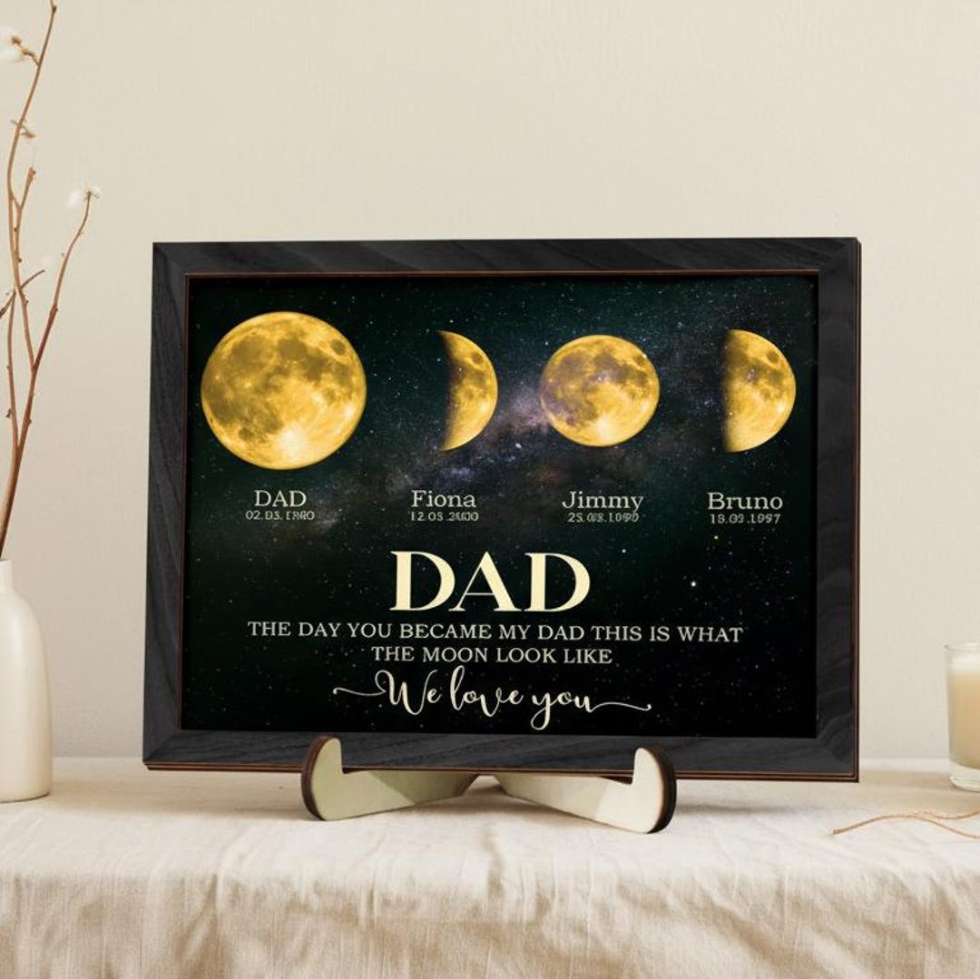 Personalized Dad Moons Phase Frame With Kids Names, the Day You Became ...