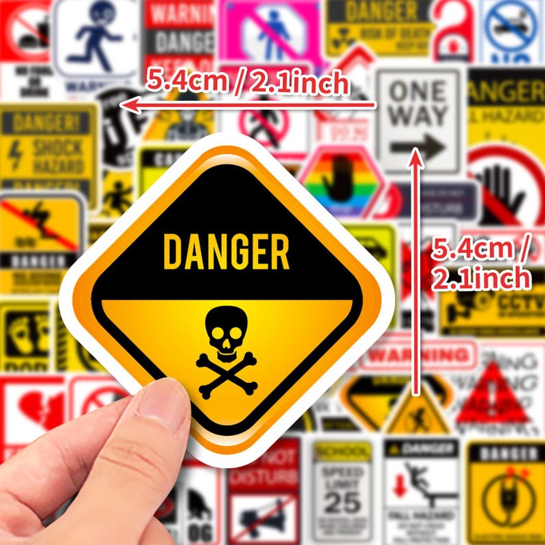50pcs Danger Warning Sticker Pack Colorful Vinyl Stickers Guitar Notes ...