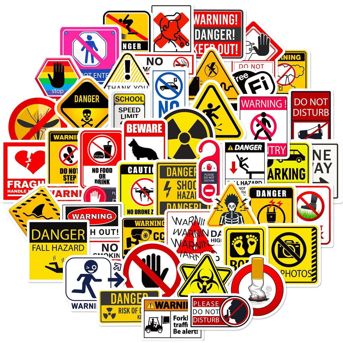 50pcs Danger Warning Sticker Pack Colorful Vinyl Stickers Guitar Notes ...