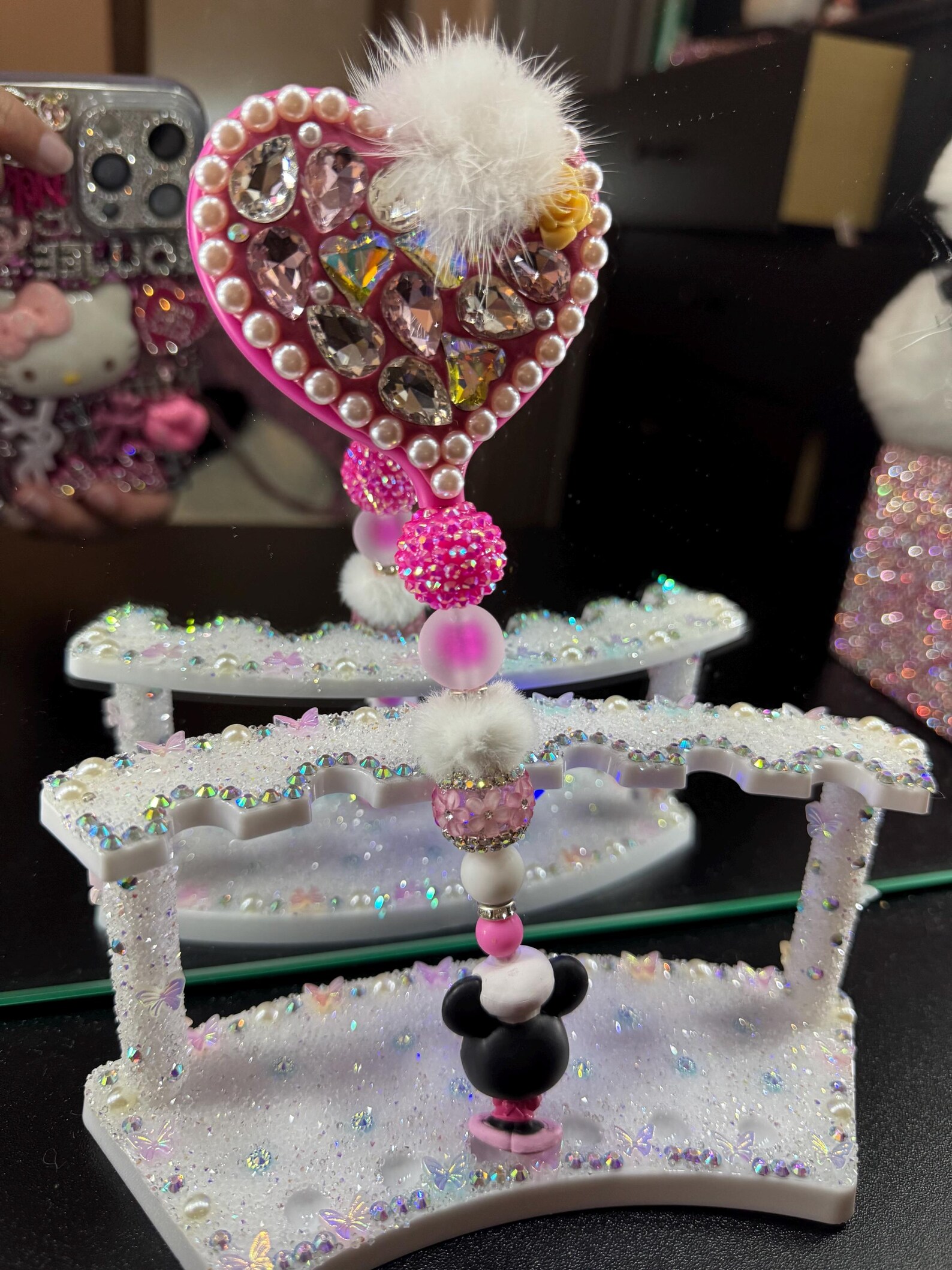 Minnie Mouse Inspired | Beaded Heart Handheld Mirror | - Etsy