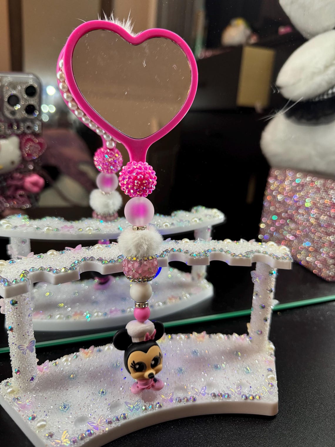 Minnie Mouse Inspired | Beaded Heart Handheld Mirror | - Etsy