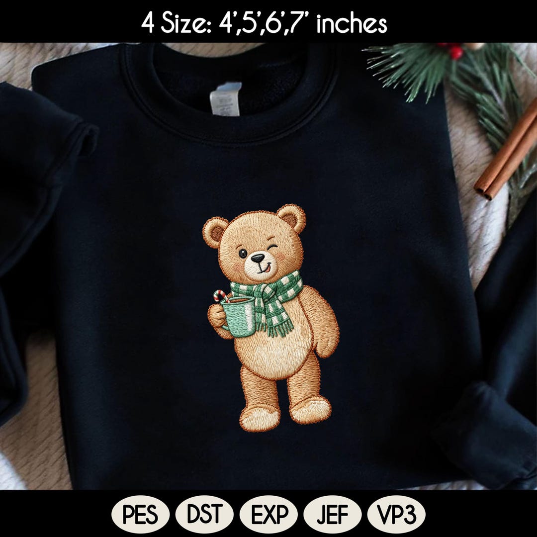 Preppy Christmas Teddy Bear Embroidery Design Preppy Bear Cute Teddy ...