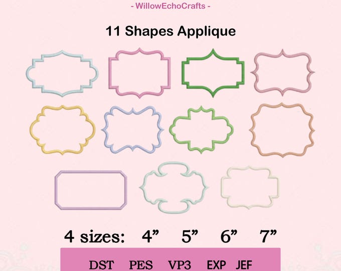 11 Rectangle Shapes Applique Embroidery Designs, Frames Applique Design ...
