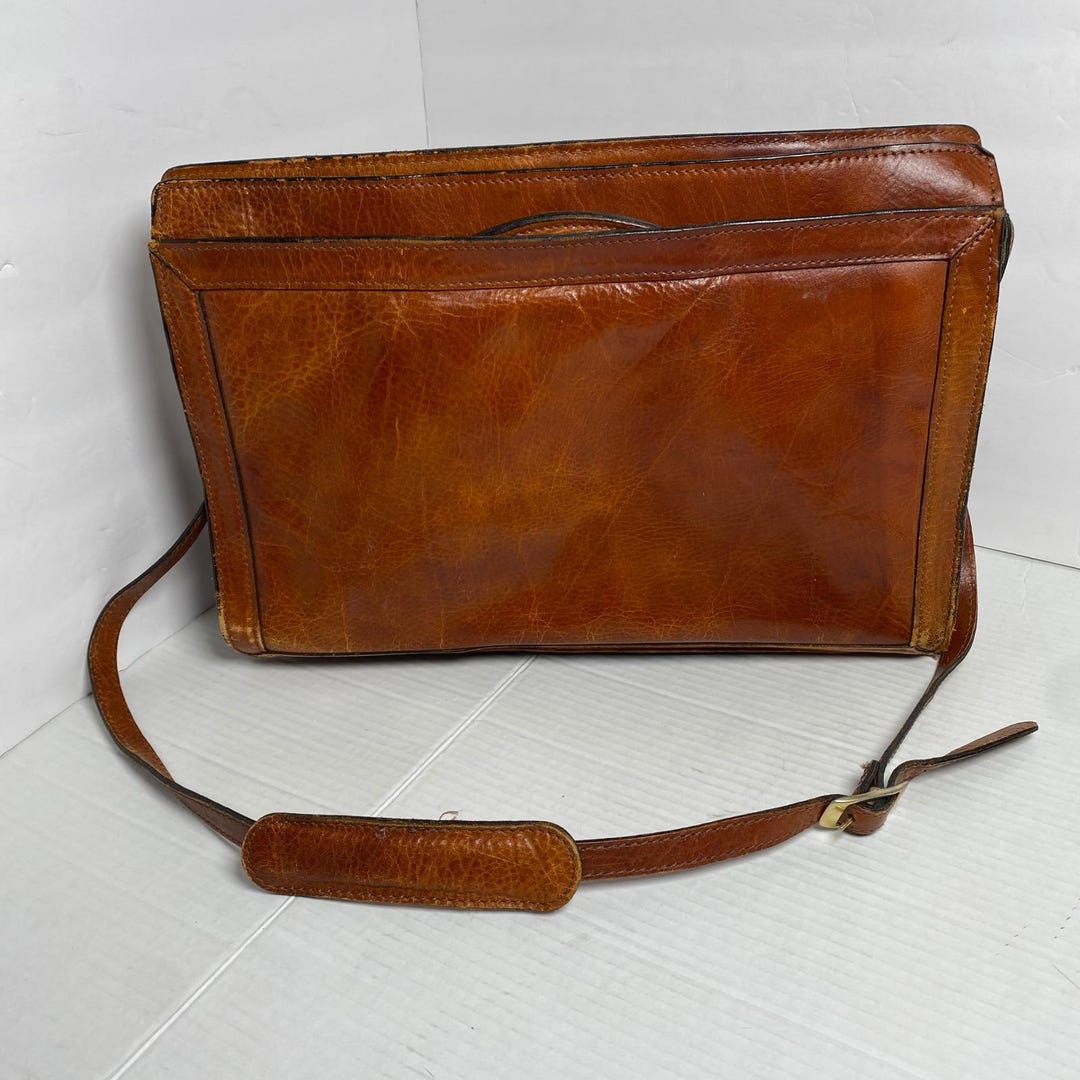 80s Vintage Leather Briefcase Messenger Bag Attache Case Brown ...