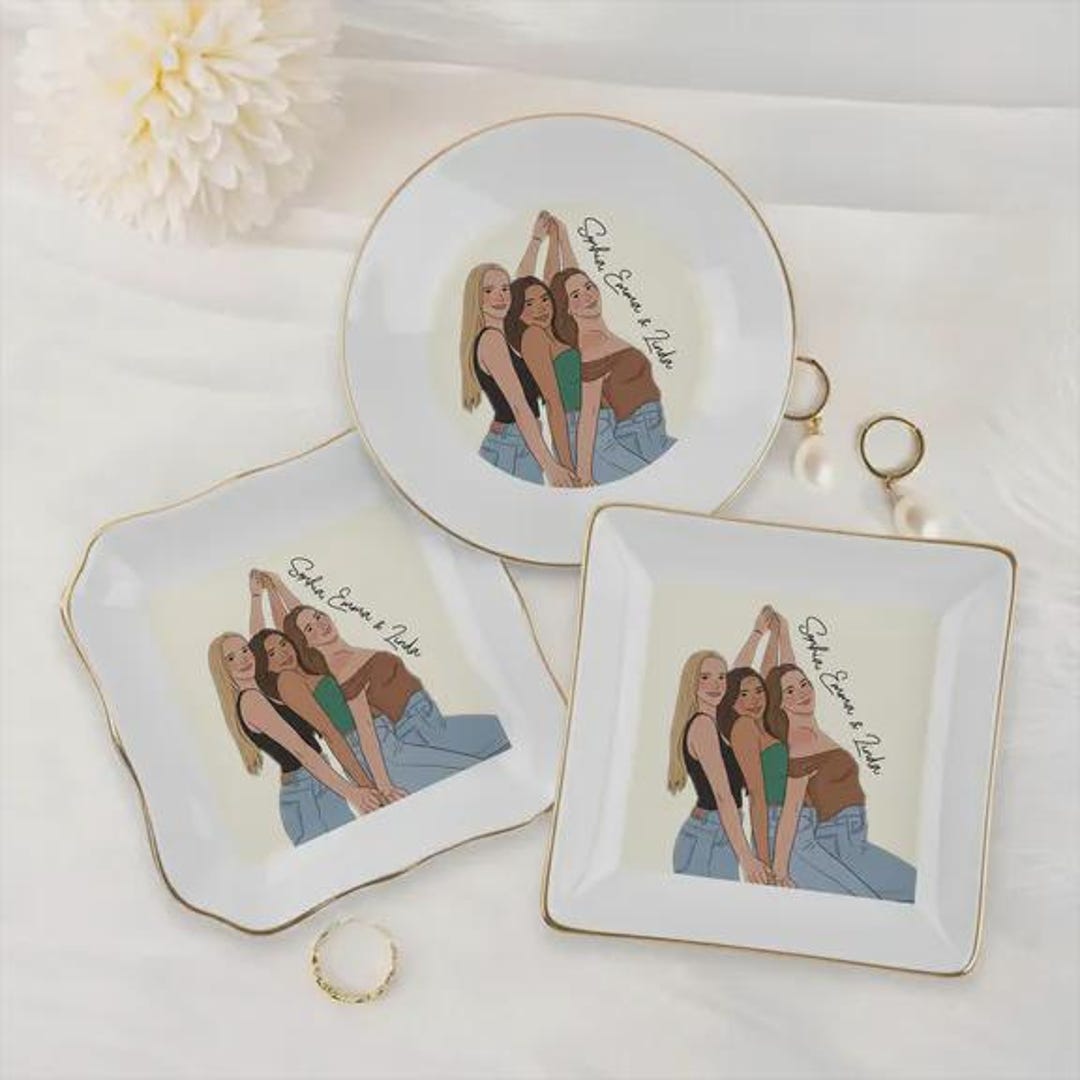 Custom Portrait Painting Trinket Tray, Friendship Jewelry Dish, Bestie ...