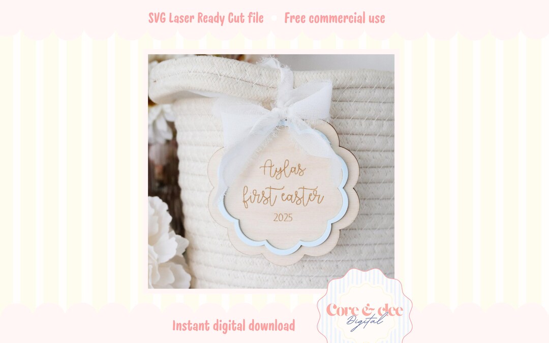 Scallop Easter Name Tag SVG Laser Engrave Cut File, Bunny Name Tag, Bow ...