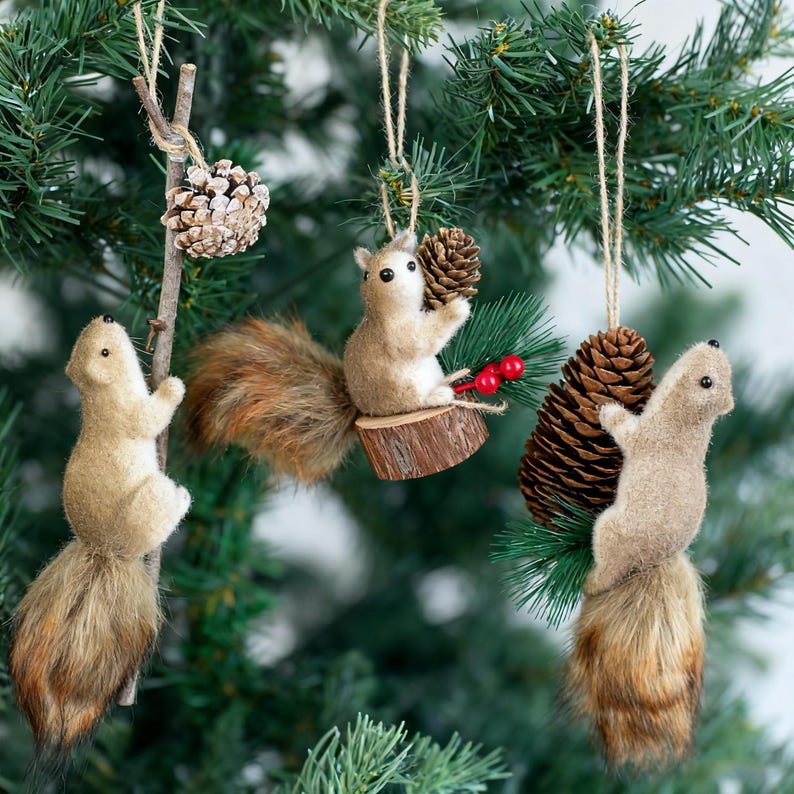 Felt Squirrel Ornaments | Cute Wool Forest Animals | Christmas Tree ...