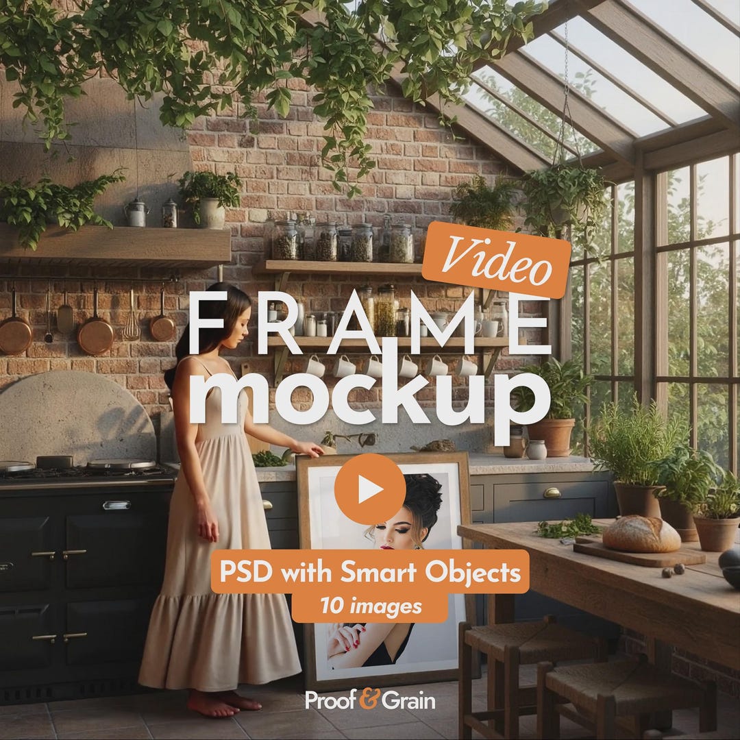 Vertical Wall Art Video Mockup With Person: Kitchen (PSD Template, 1x1 ...