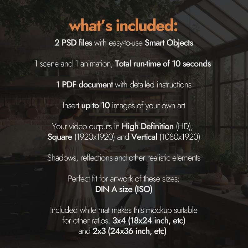 Vertical Wall Art Video Mockup With Person: Kitchen (PSD Template, 1x1 ...