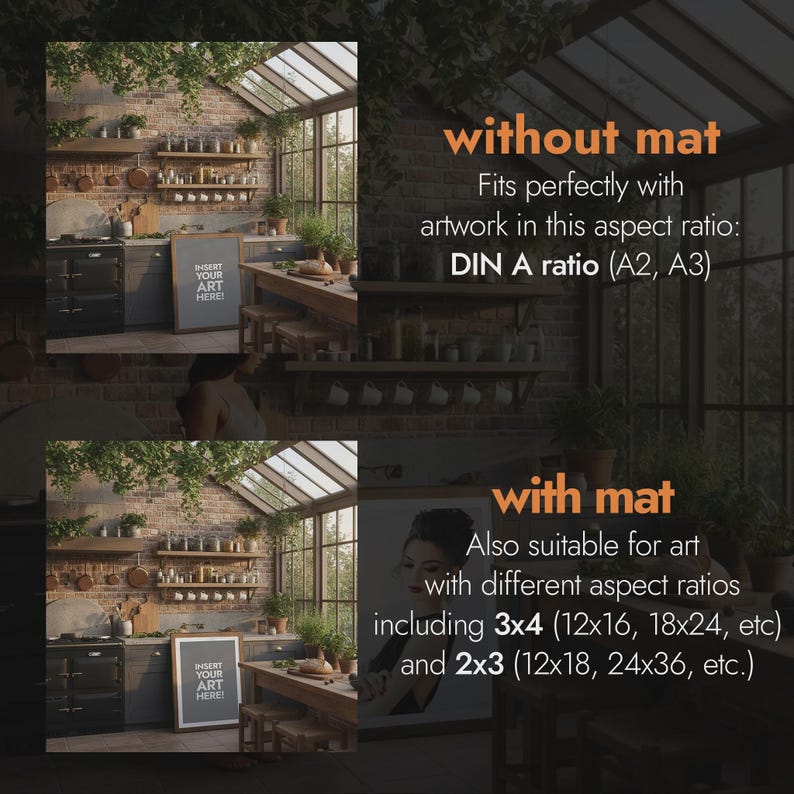 Vertical Wall Art Video Mockup With Person: Kitchen (PSD Template, 1x1 ...