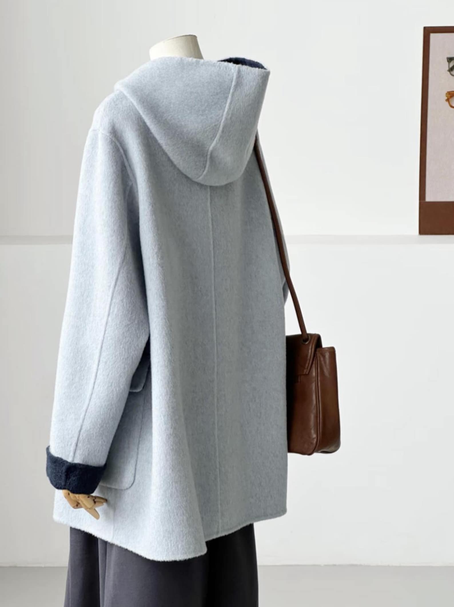 Two-tone Wool Jacket With Mittens-blue Brown Chestnut Jacket, More ...