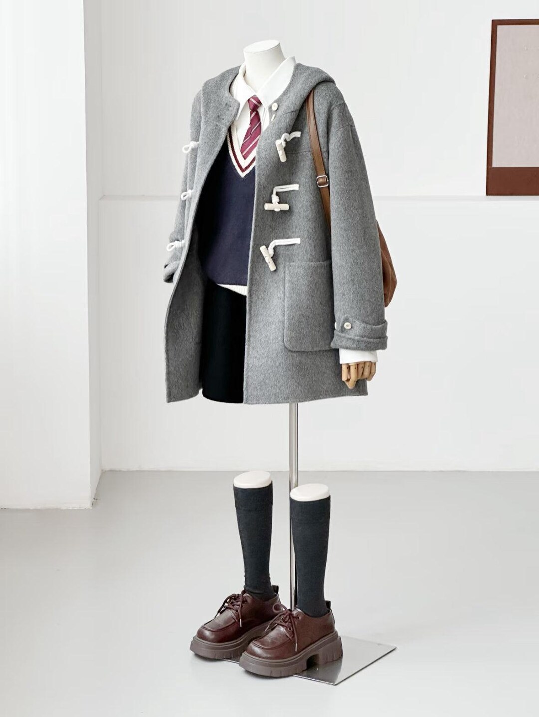 Fern 100% Wool Hooded Toggled Duffle Coat - Gray – Handcrafted Double ...