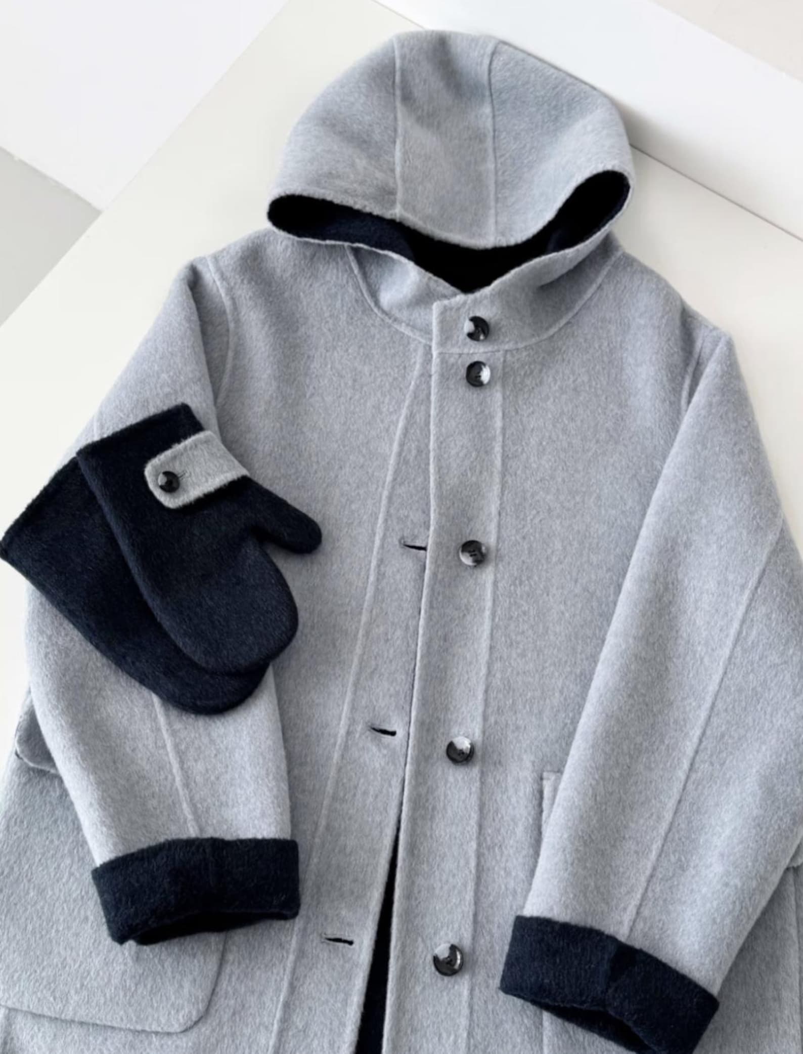 Two-tone Wool Jacket With Mittens-blue Brown Chestnut Jacket, More ...