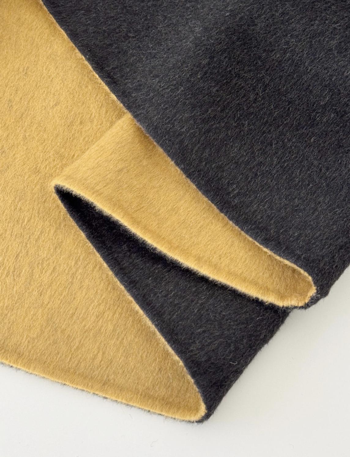 Reversible Two-tone 100% Wool Coat With Built-in Scarf, Olive, Black ...