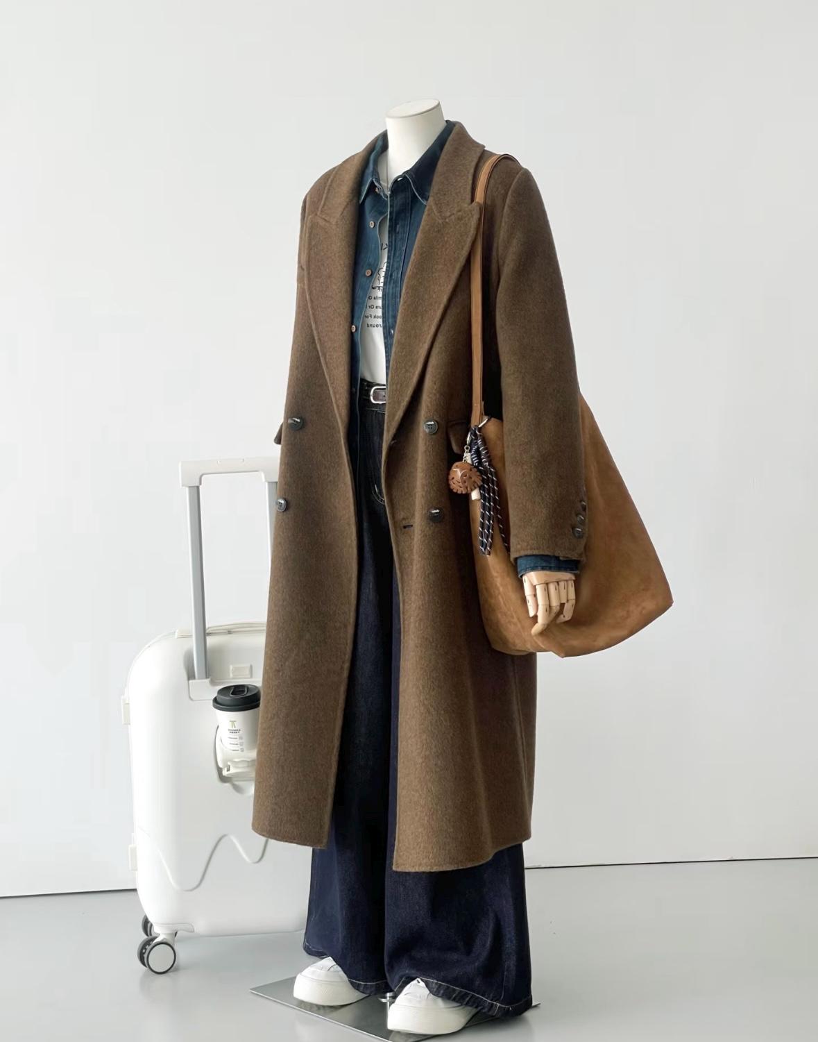 7 Colors - Double-breasted Trench Coat for Women Mens Long Coat - Mocha ...