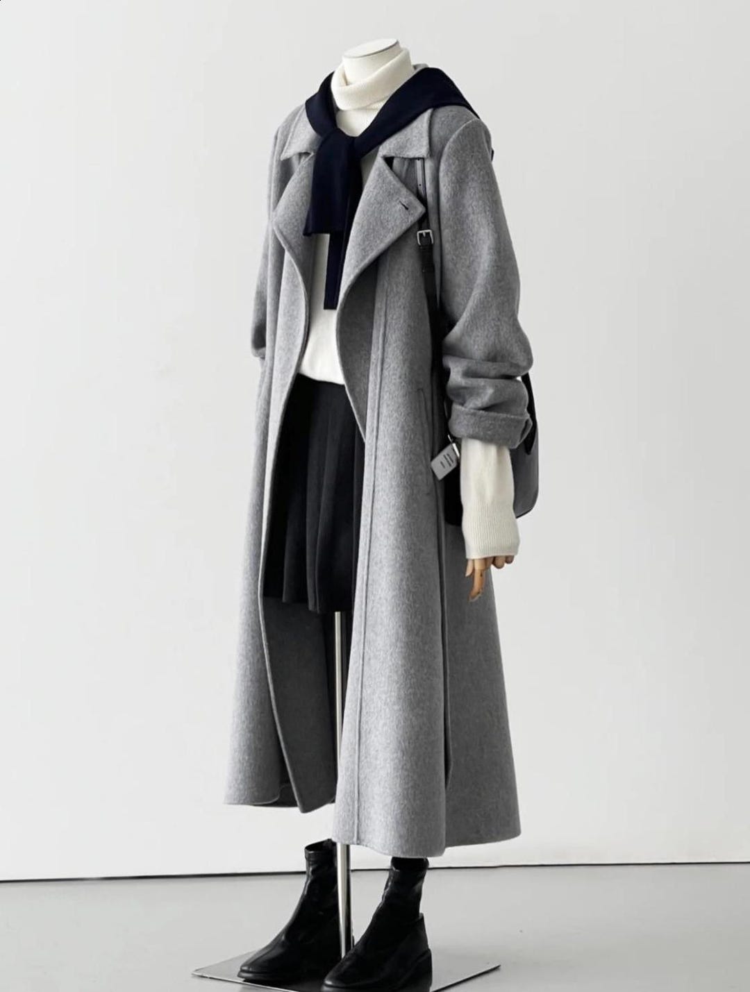 Linea Wool Longline Trench Coat – Gray,handmade Double-faced Coat - Etsy