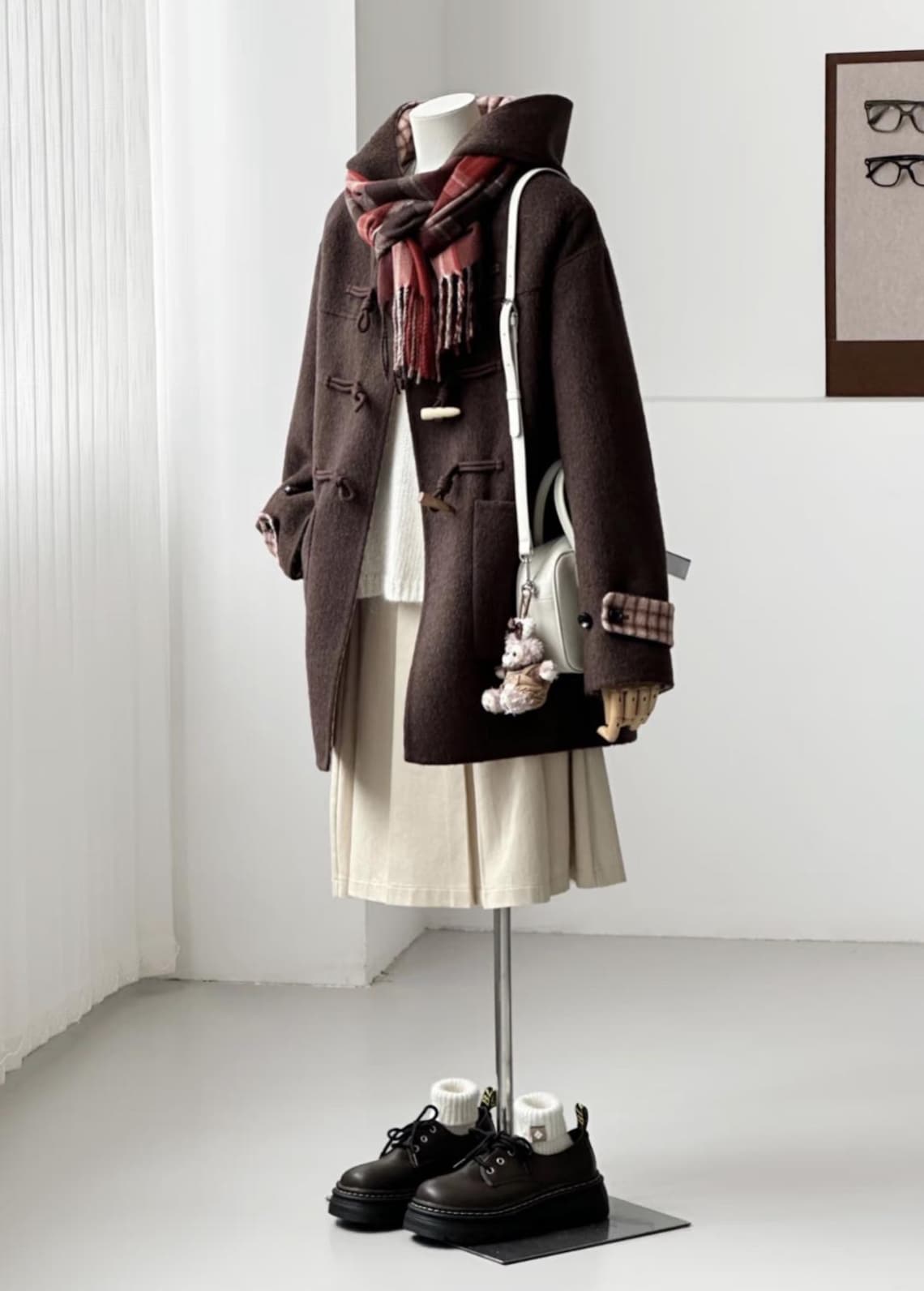 Fern Hooded Toggled Duffle Coat - Brown – Handmade Double-faced Wool ...