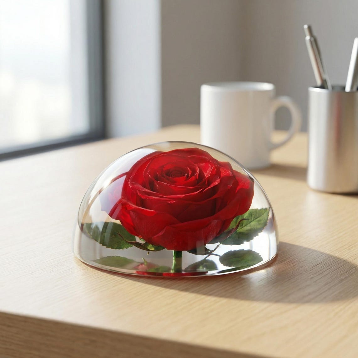 Preserved Red Rose Resin Half Dome, Forever Rose Gift for Her ...