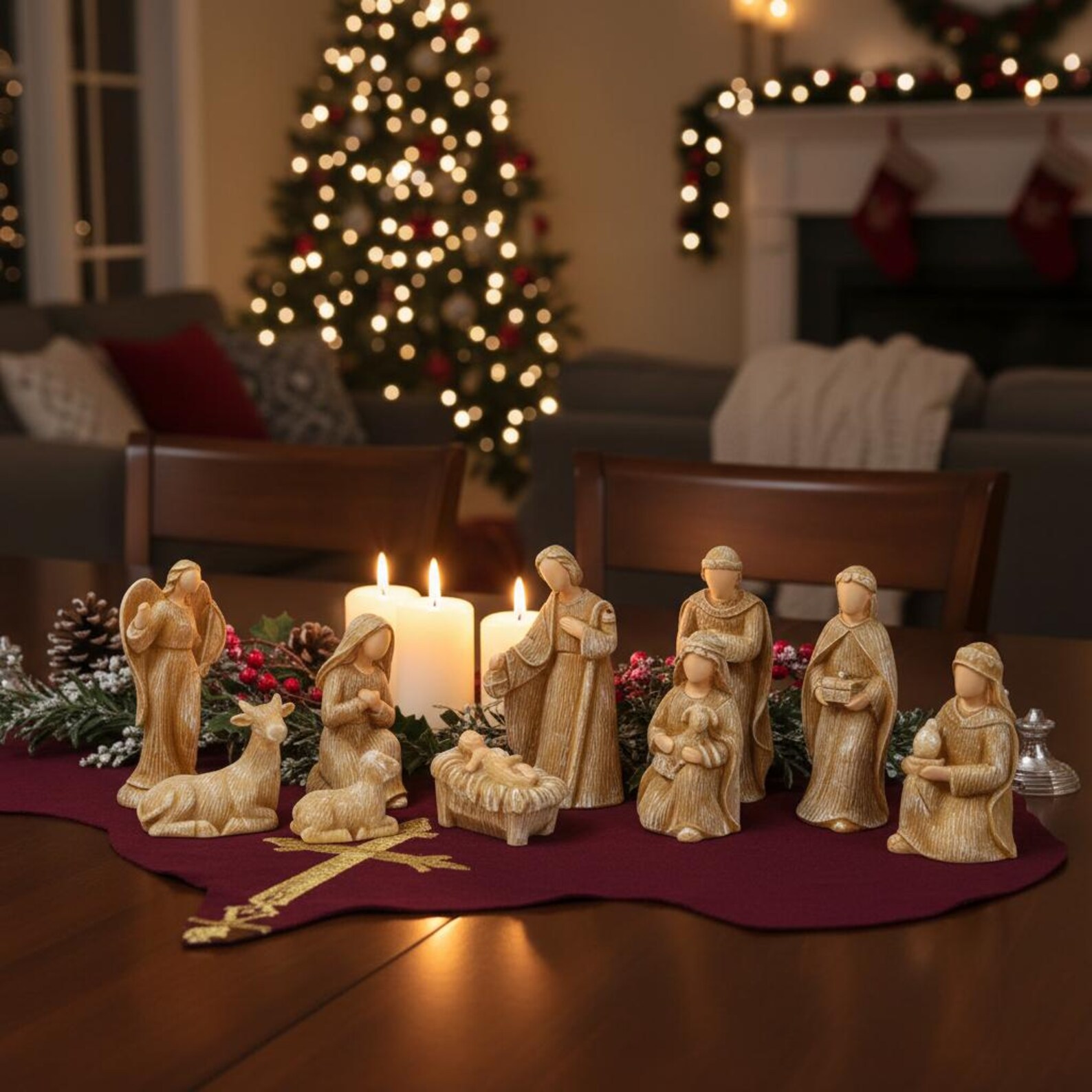 Nativity Scene Statue Set - Handcrafted Resin Manger Decor for Year ...