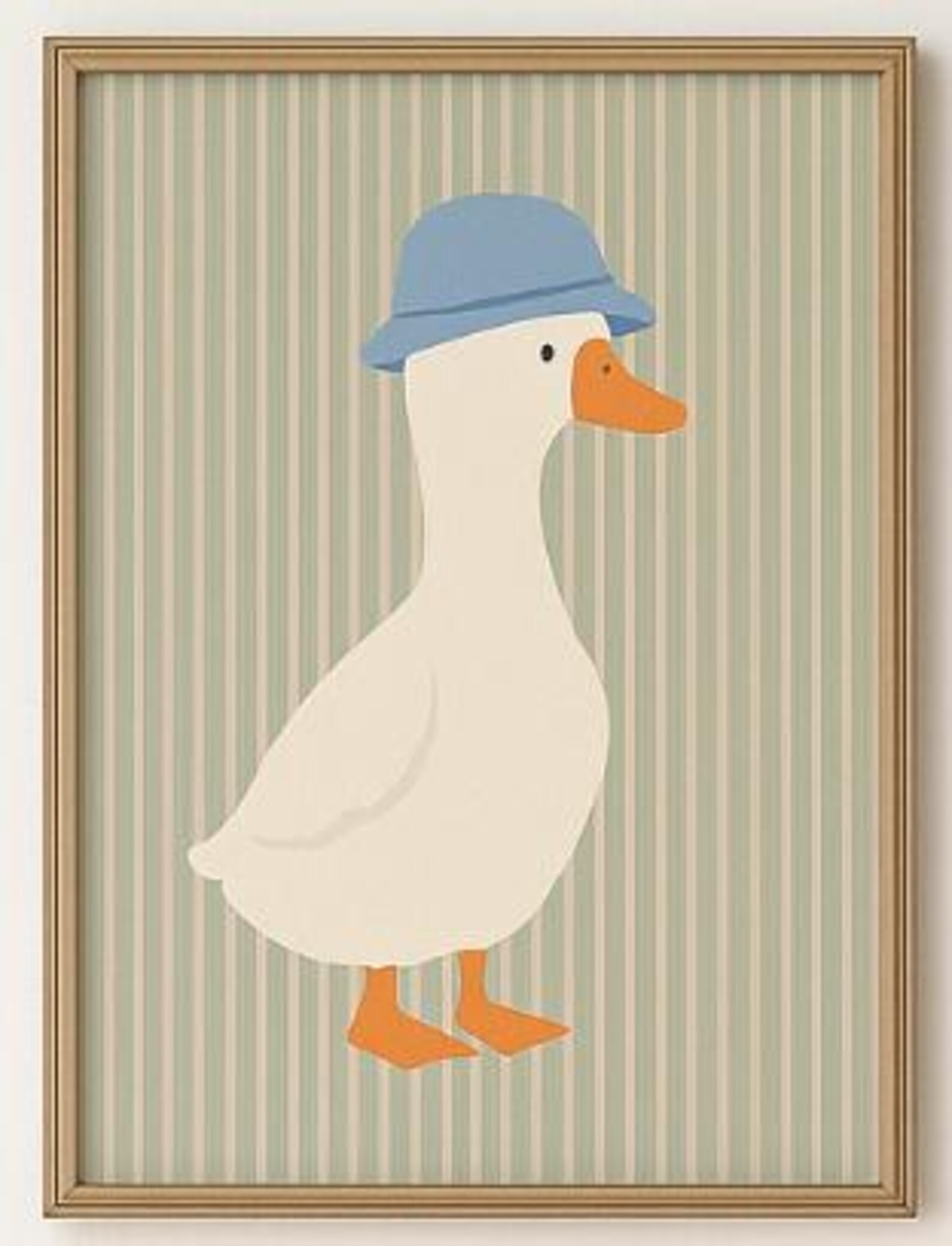 Cute Duck Digital Art Print Set - Playful Sage Green Stripes Wall Art ...