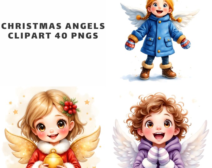 Printable Christmas Angels Clipart Set - Set #1, PNG, Commercial Use ...
