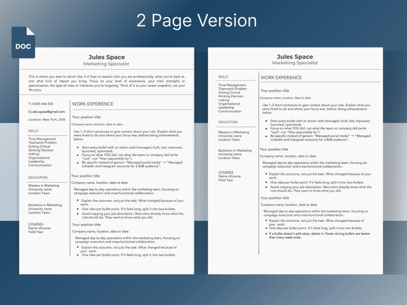 ATS Friendly Resume Template for Google Docs, Professional Resume Template, CV Template, Modern ...