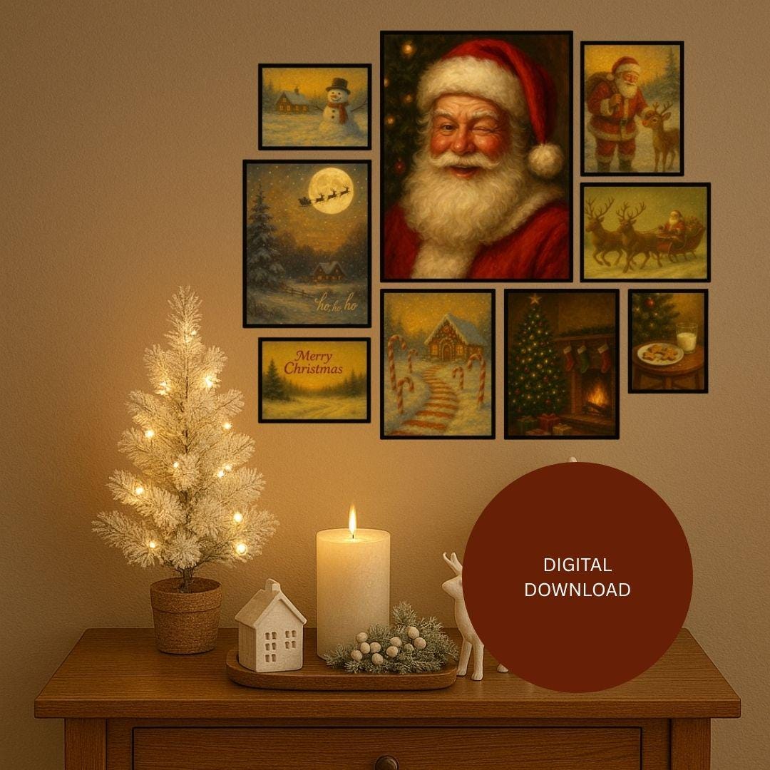 Classic Christmas Digital Download Holiday Decor, Santa, Reindeer ...