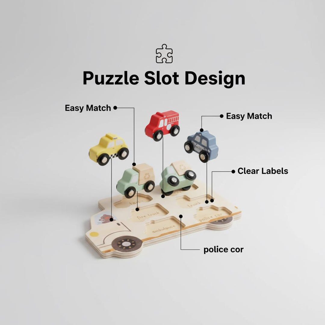 Wooden Montessori Car Puzzle - Etsy
