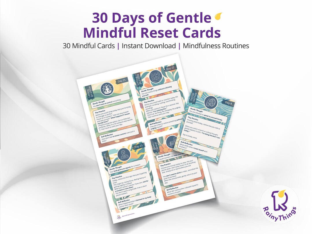 30 Days of Gentle Mindful Reset Cards, Nervous System Friendly Self ...
