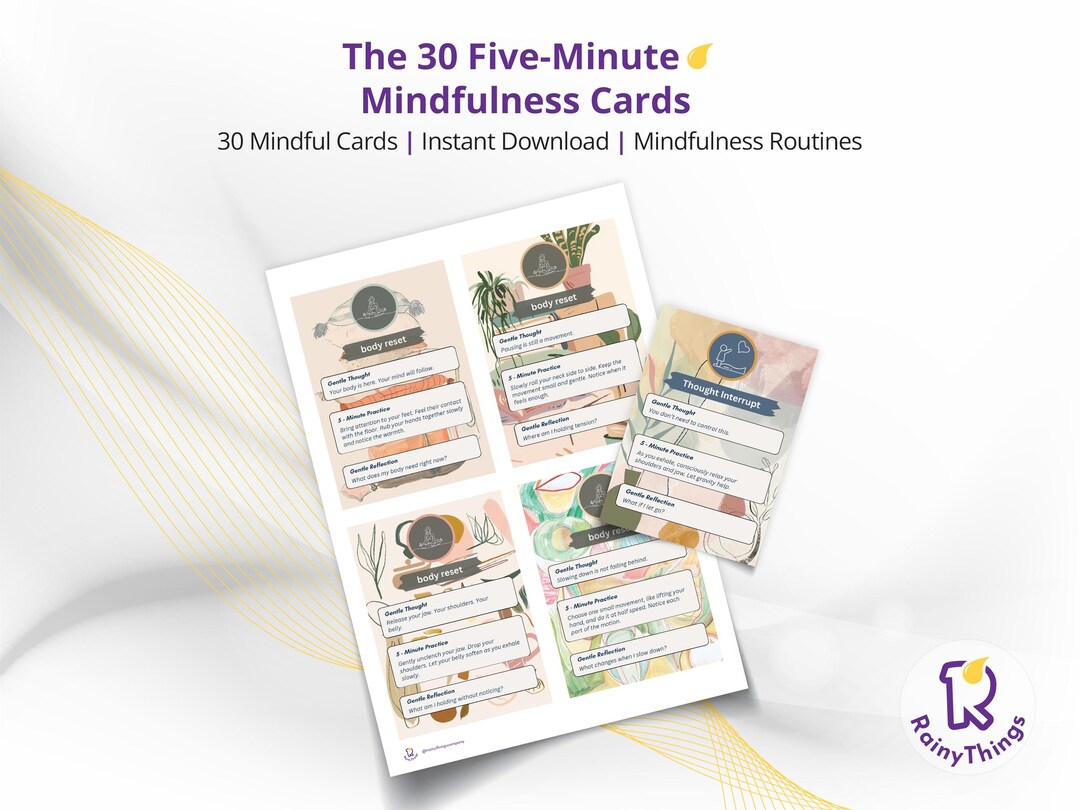 5 Minute Mindfulness Cards, Daily Grounding Practices for Stress ...