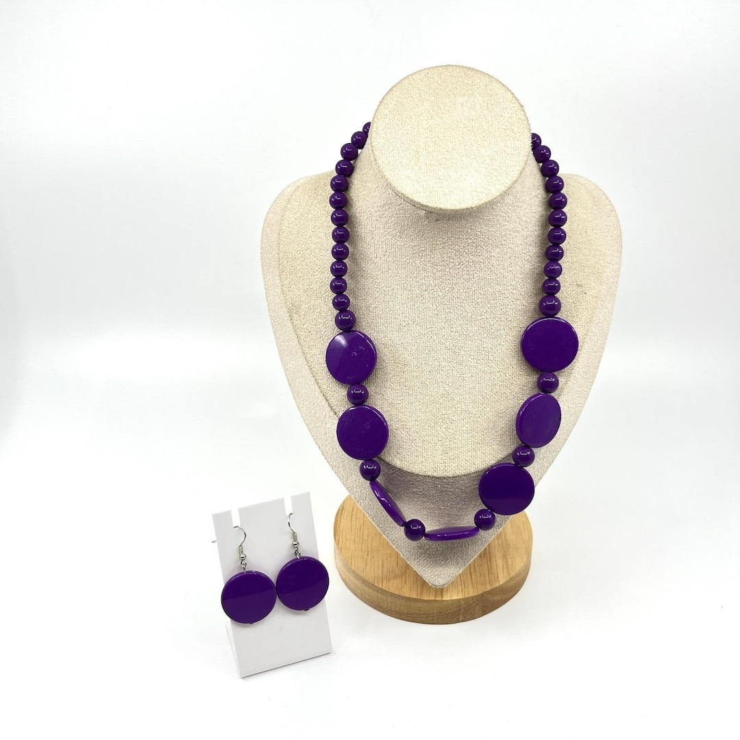 VTG Retro Purple Acrylic Disc Necklace & Earring Set Y2K Mod Statement ...