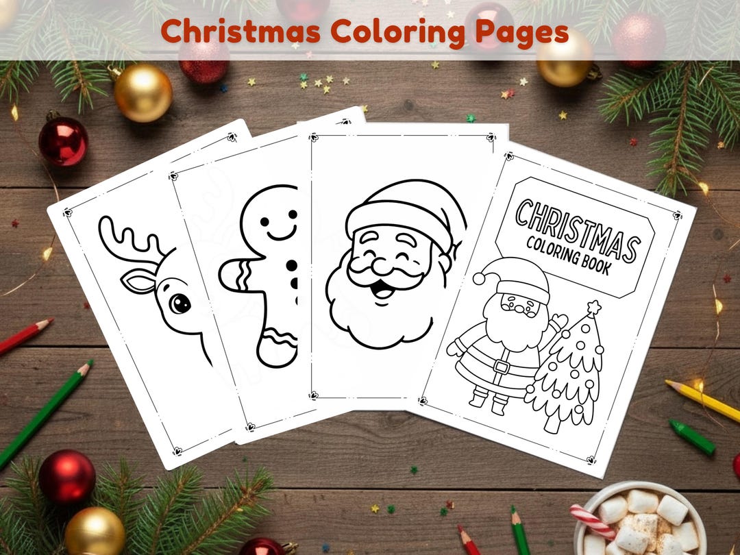 24 Christmas Coloring Pages, Kids Holiday Activities (PDF Download) - Etsy
