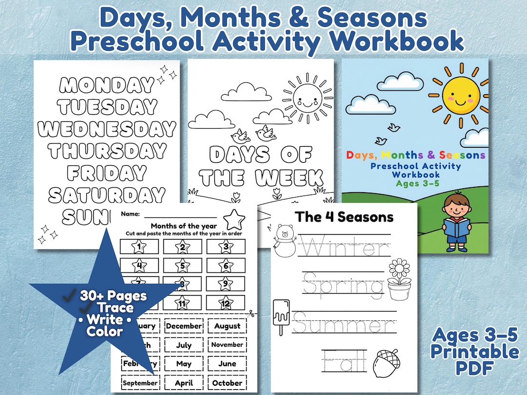 Preschool Days Months Seasons Workbook Printable | Calendar Learning ...