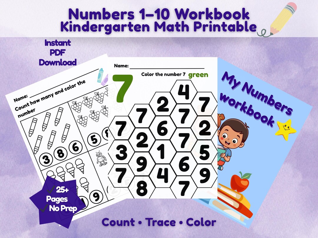 Kindergarten Numbers 1-10 Workbook – Counting, Tracing, Recognition ...