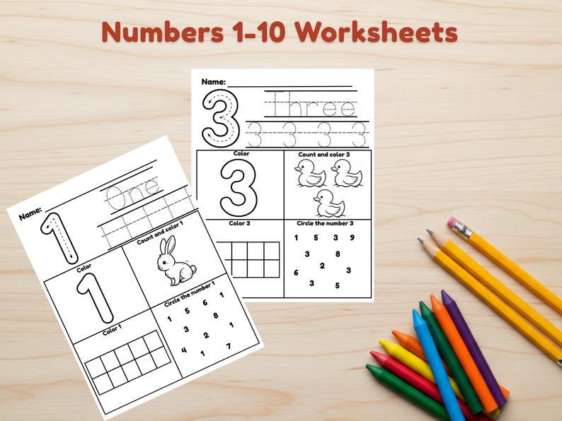 Numbers 1-10 Tracing Worksheets for Preschool, Kindergarten, Printable ...