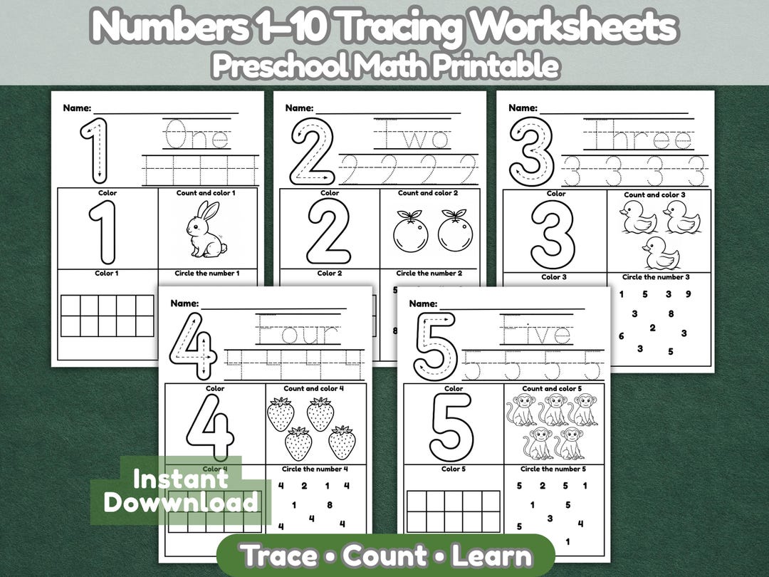 Numbers 1-10 Tracing Worksheets for Preschool | Printable Kindergarten ...