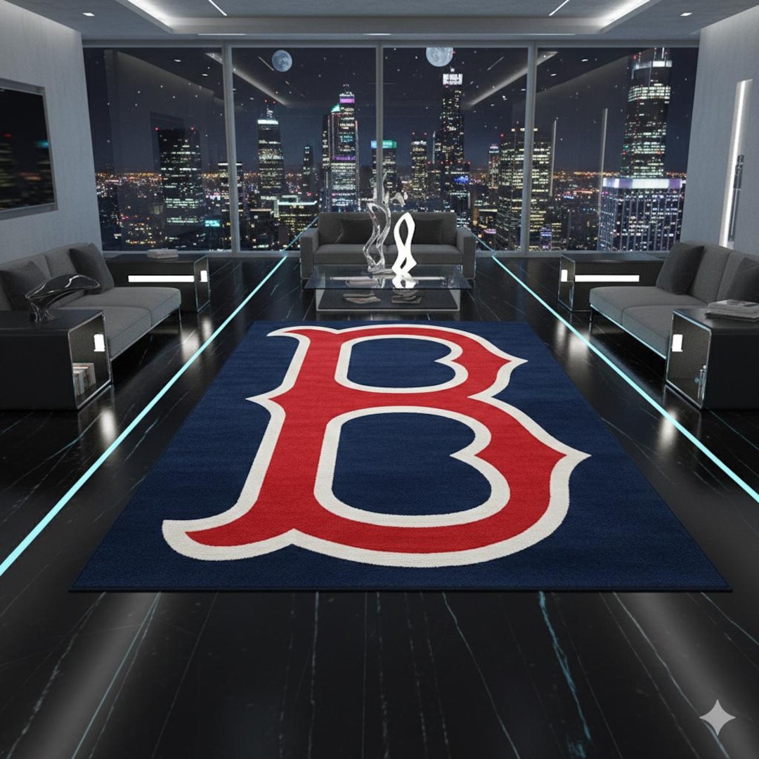 Boston Red Sox Rug, Red Sox Baseball Area Rug for Man Cave, Custom ...