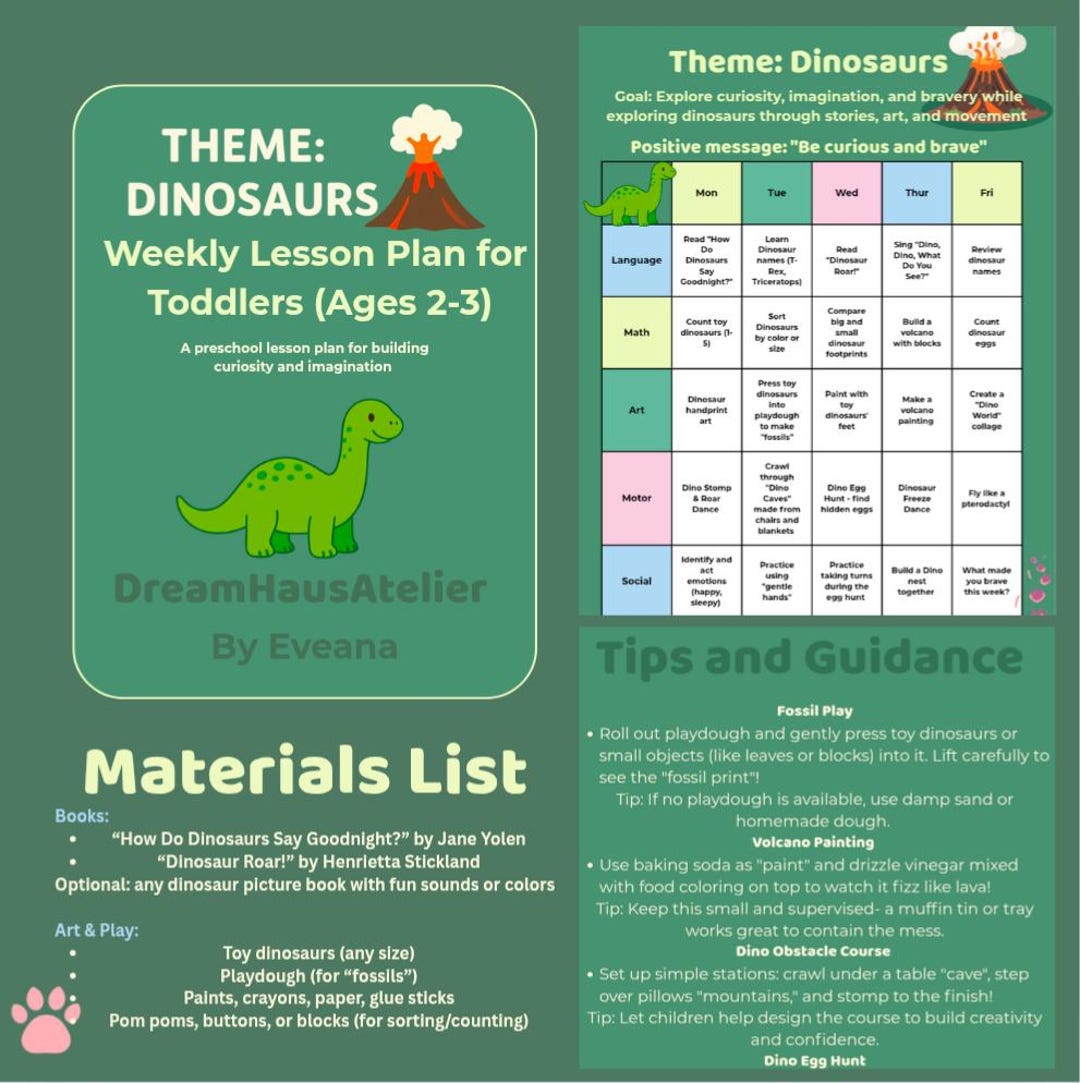 Dinosaur Lesson Plan for Toddlers — Weekly Preschool Activity Pack ...