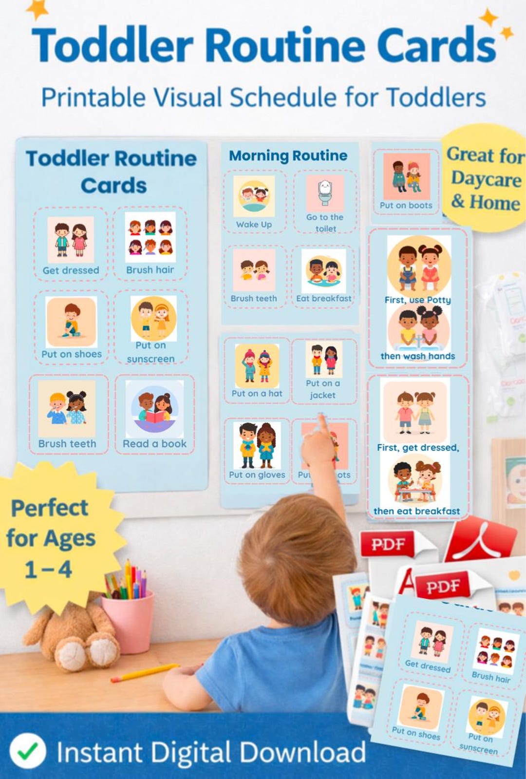 Toddler Routine Cards | Visual Schedule for Toddlers | Morning ...